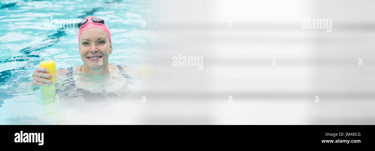 Digital composite of Woman in Swimming pool learning to swim with ...