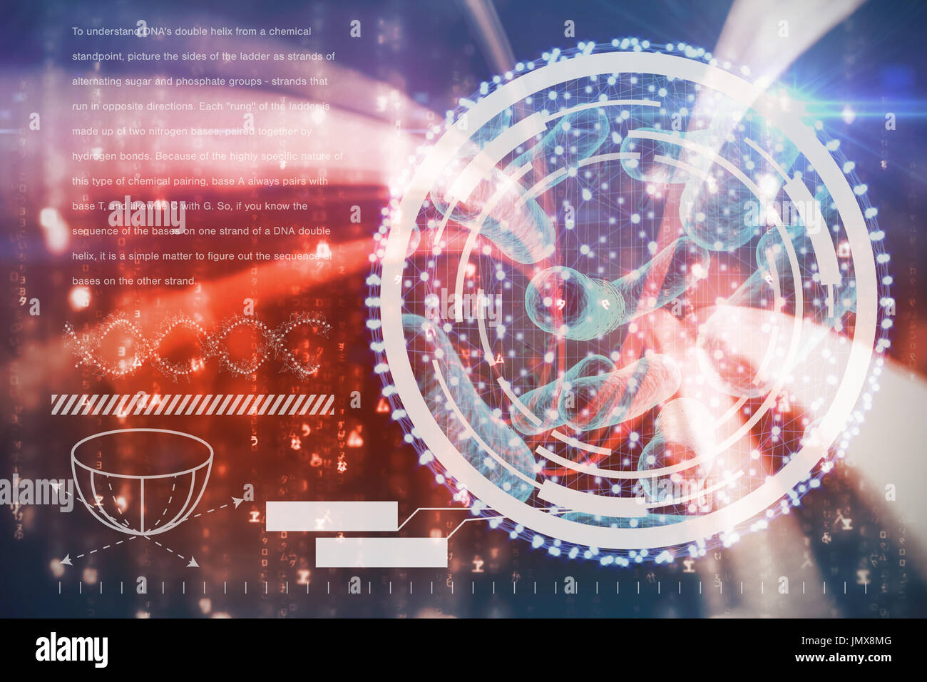 Digital image of DNA interface against computer screen with wallpaper ...