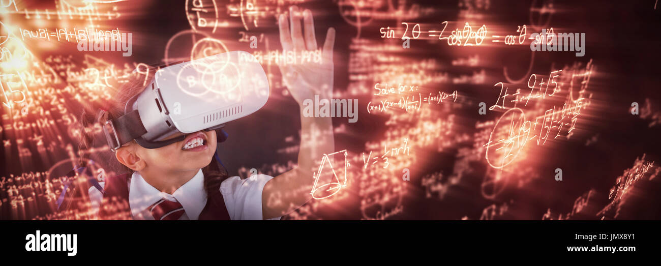Illustration of mathematical equations against schoolgirl using virtual ...