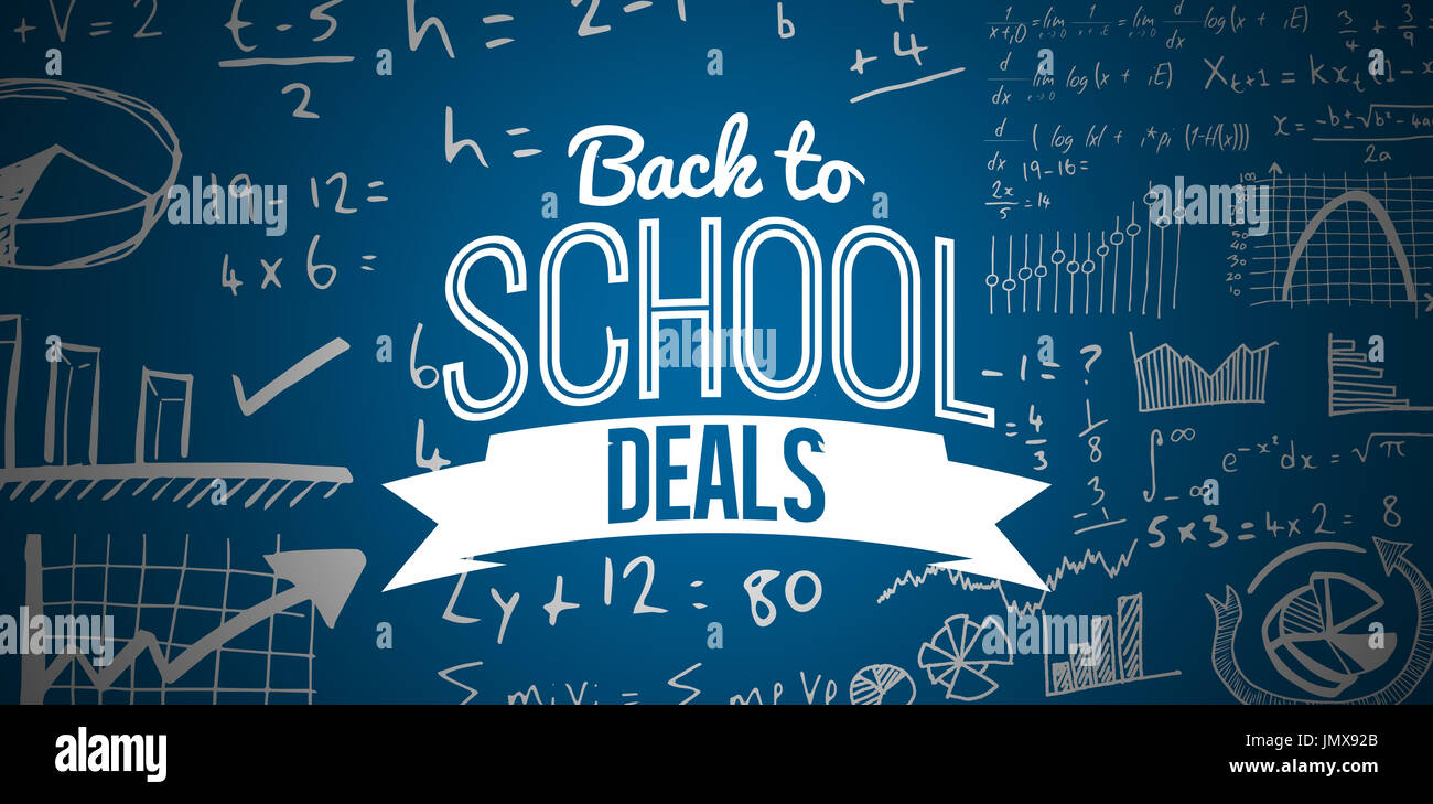 Back to school deals message against royal blue Stock Photo - Alamy