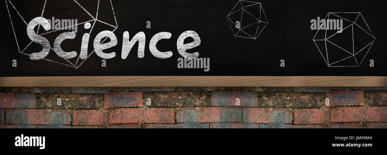 Science text against white background against blackboard on brick wall ...