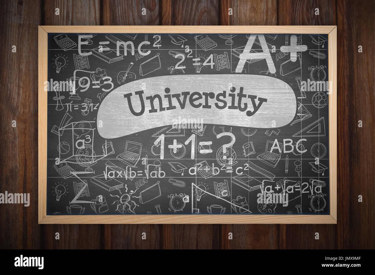 Image of ac chalkboard against university against black background ...