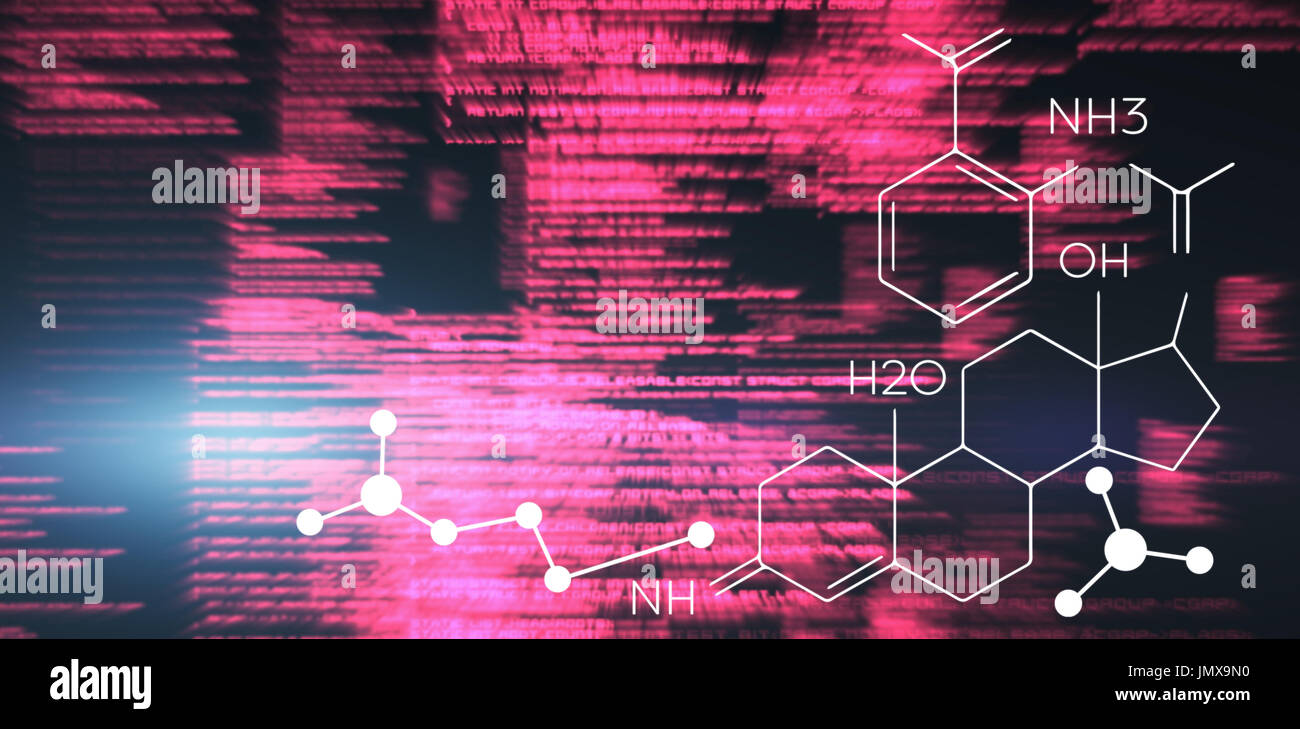 Composite image of chemical structure against pink blurred texts Stock ...