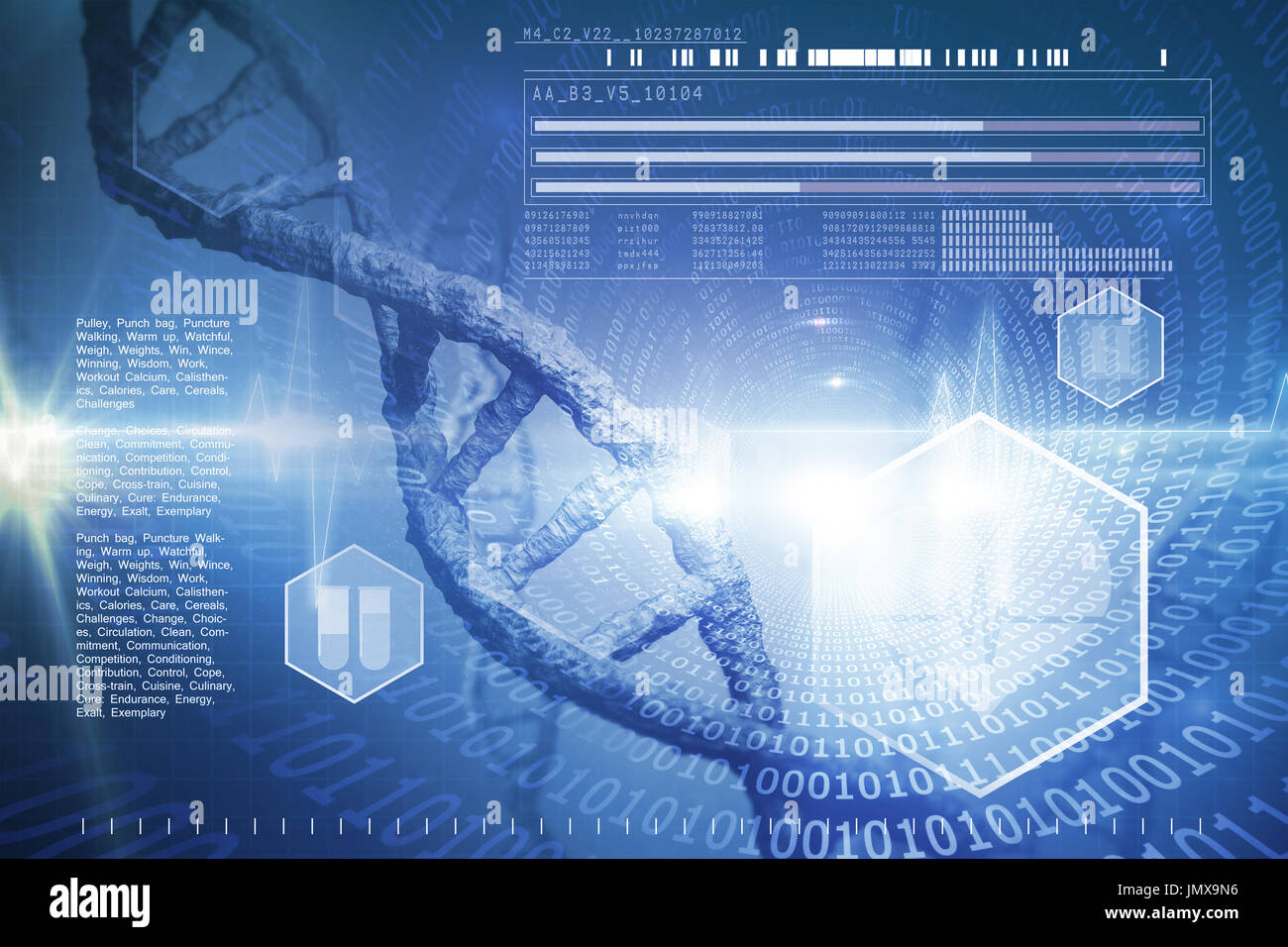 Digital image of DNA helix against spiral of shiny binary code Stock ...