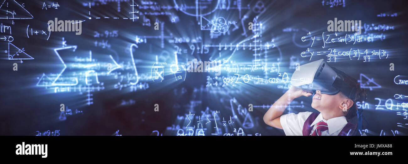 Illustration of mathematical equations with solution against schoolgirl ...