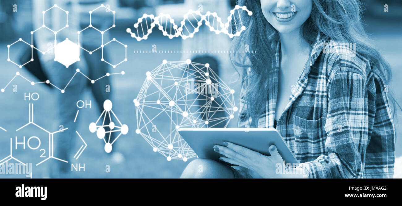 Illustration of chemical structure against pretty student studying ...