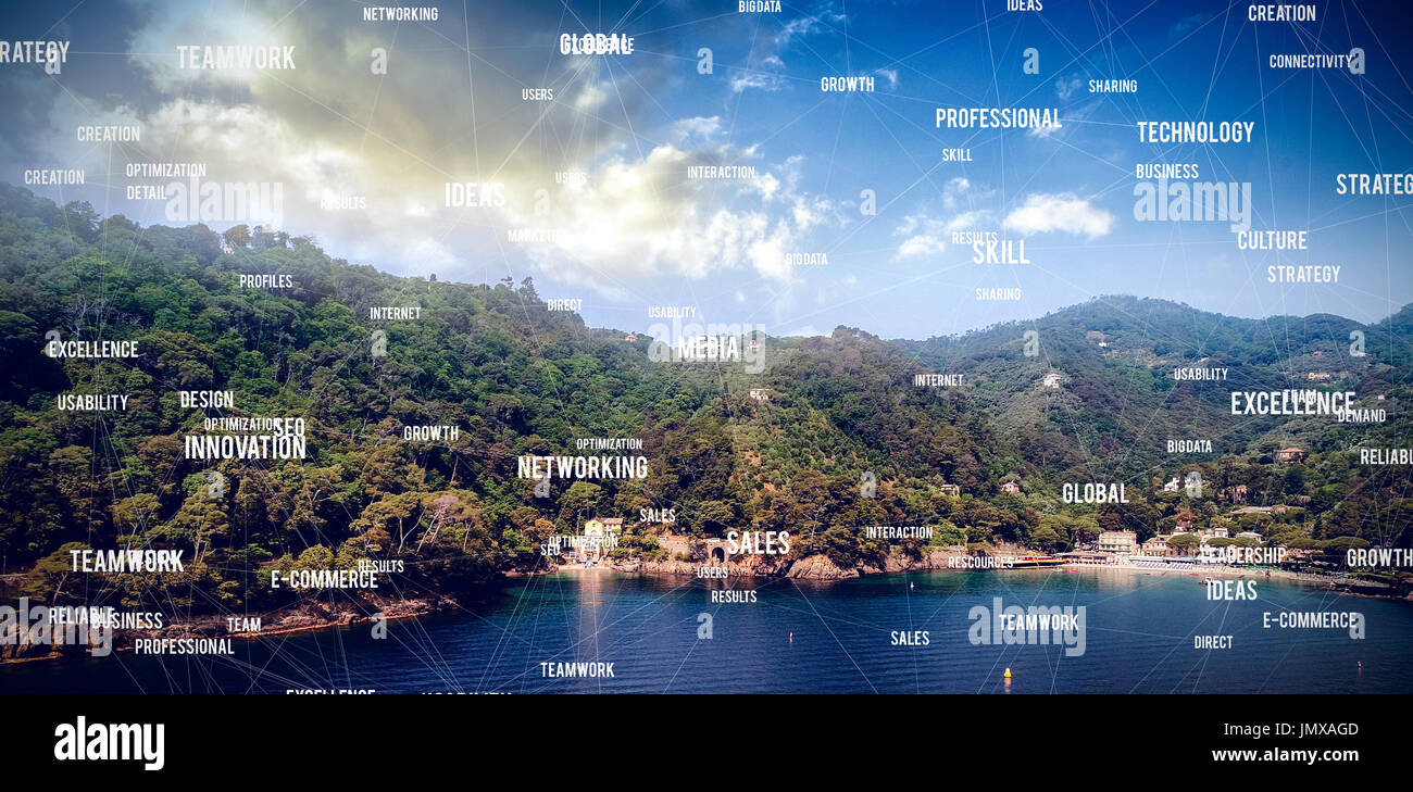 Sphere of words against scenic view of lake by mountain Stock Photo - Alamy