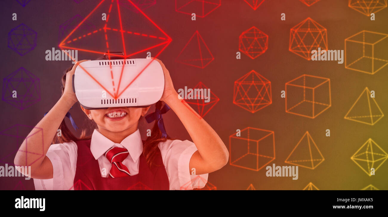 Math problems against schoolgirl using virtual reality headset against ...