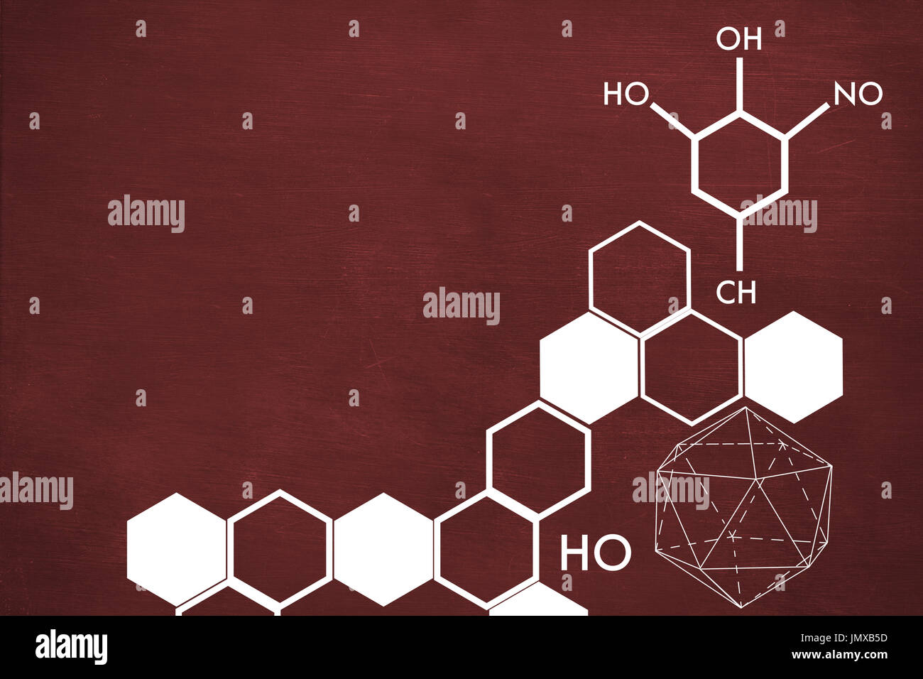 Graphic image of chemical structure against image of ac chalkboard ...