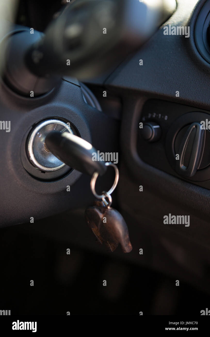 Close-up of car interior with dashboard and key Stock Photo - Alamy