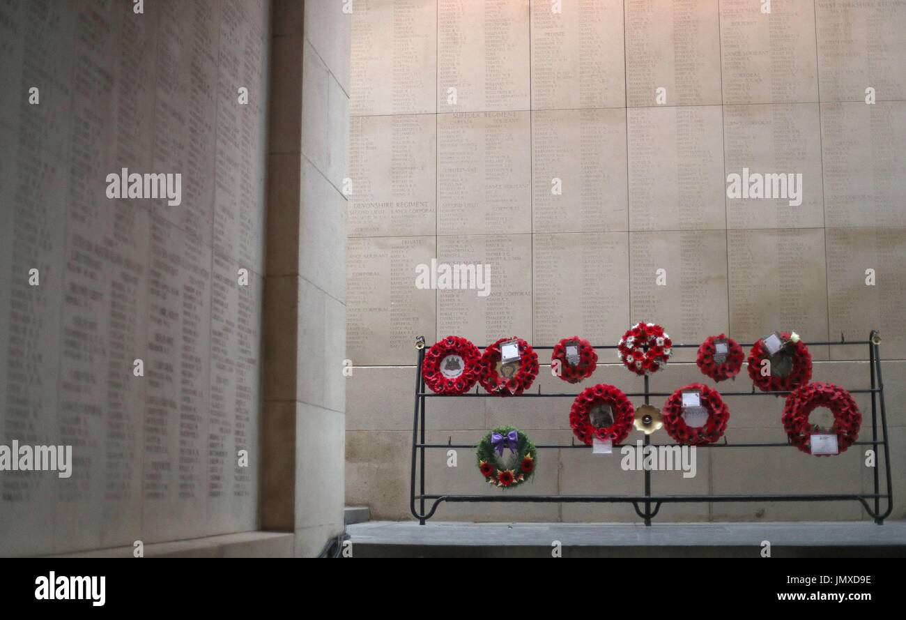 Wreaths inside the Menin Gate in Ypres, ahead of events in Belgium to ...