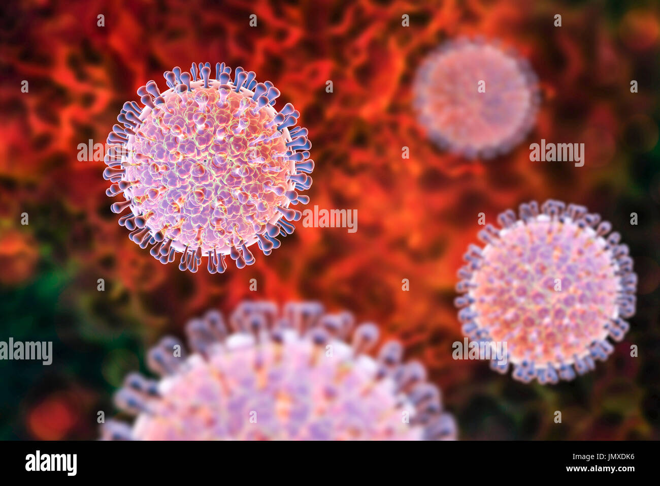 Rotavirus particle, computer illustration. The virus particle consists ...