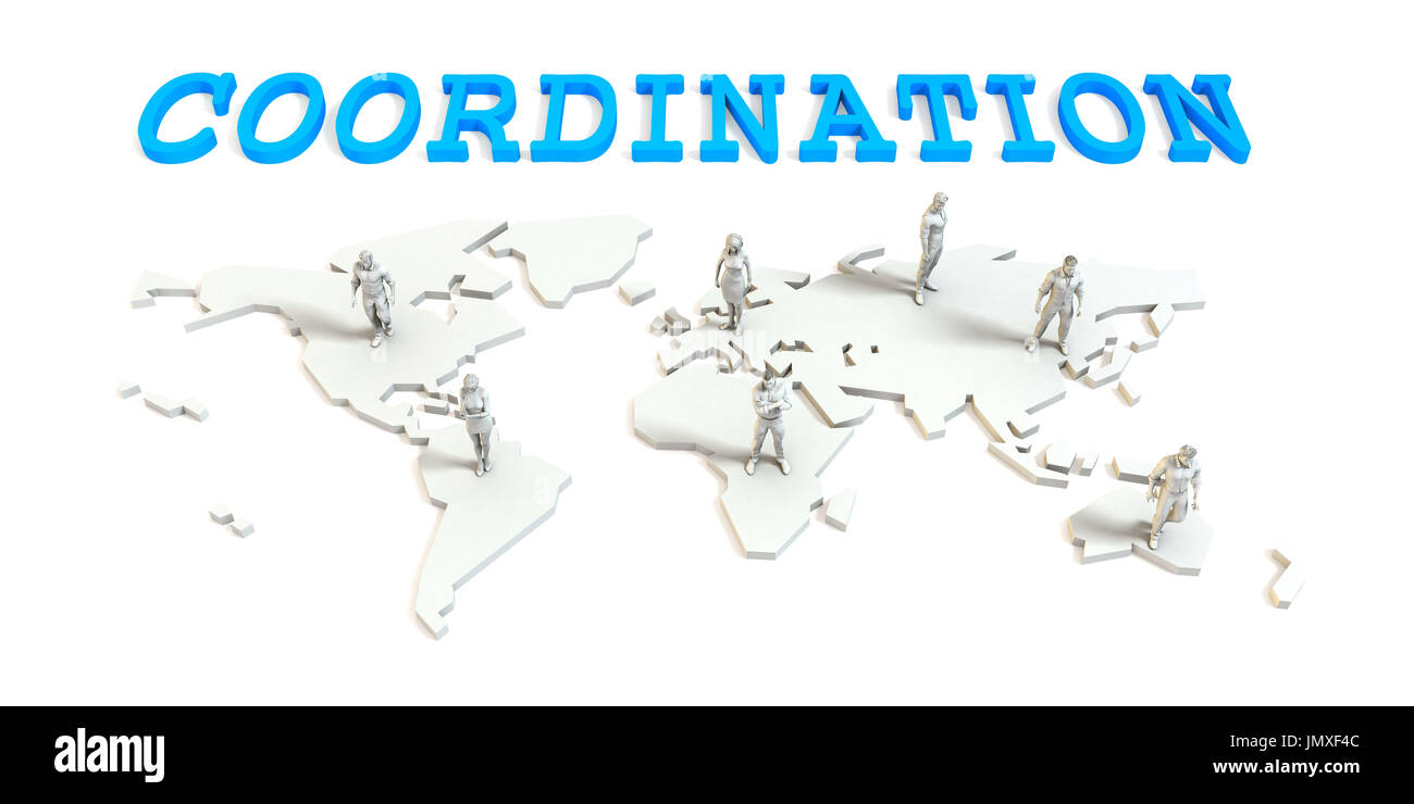 Coordination Global Business Abstract with People Standing on Map Stock ...