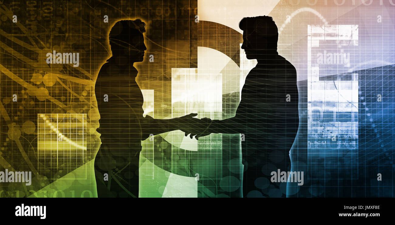 Technology Collaboration with Two Businessmen and Handshake Stock Photo ...