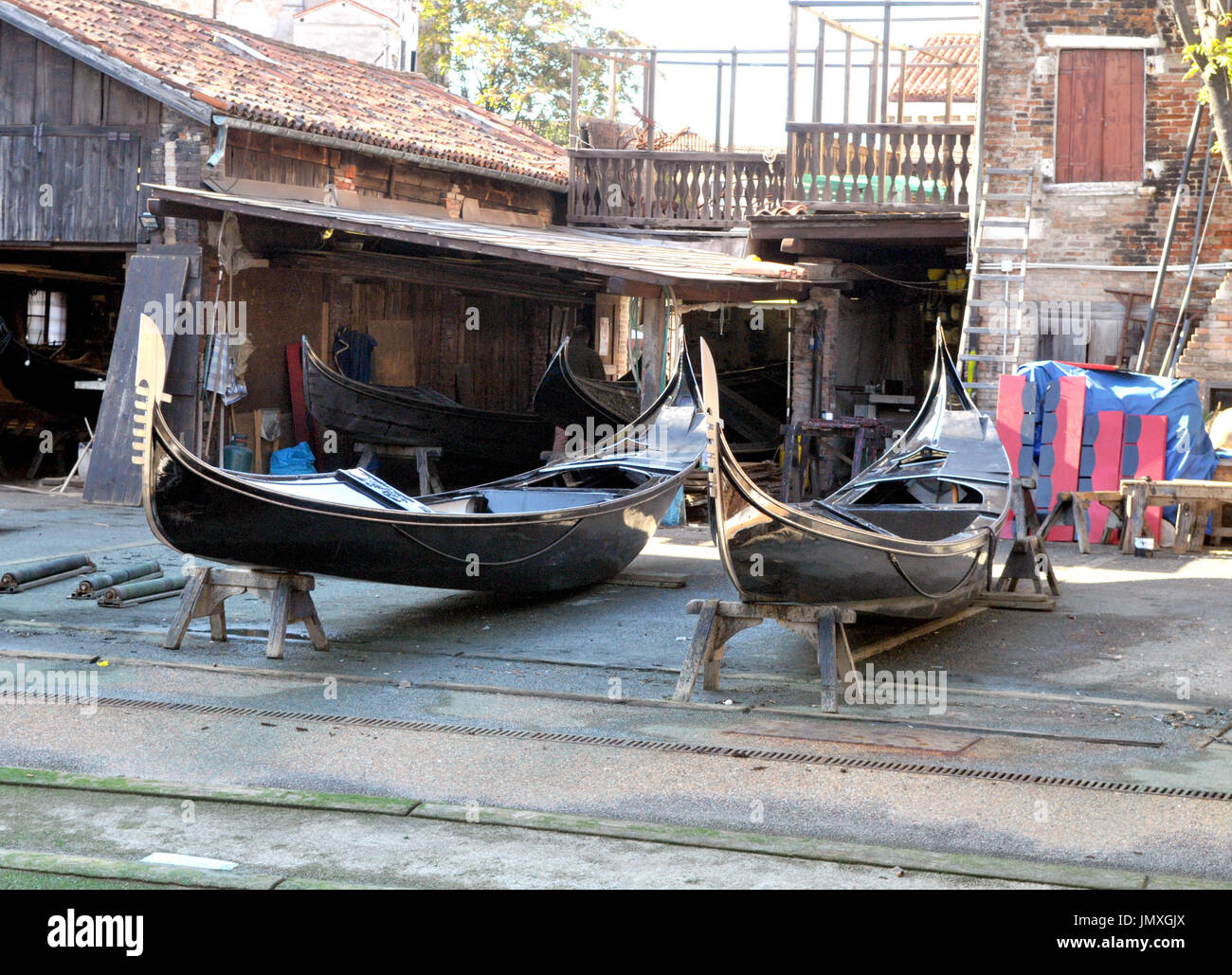 Venice, IT - October 15, 2009 -- Craftsmen construct gondolas at the ...