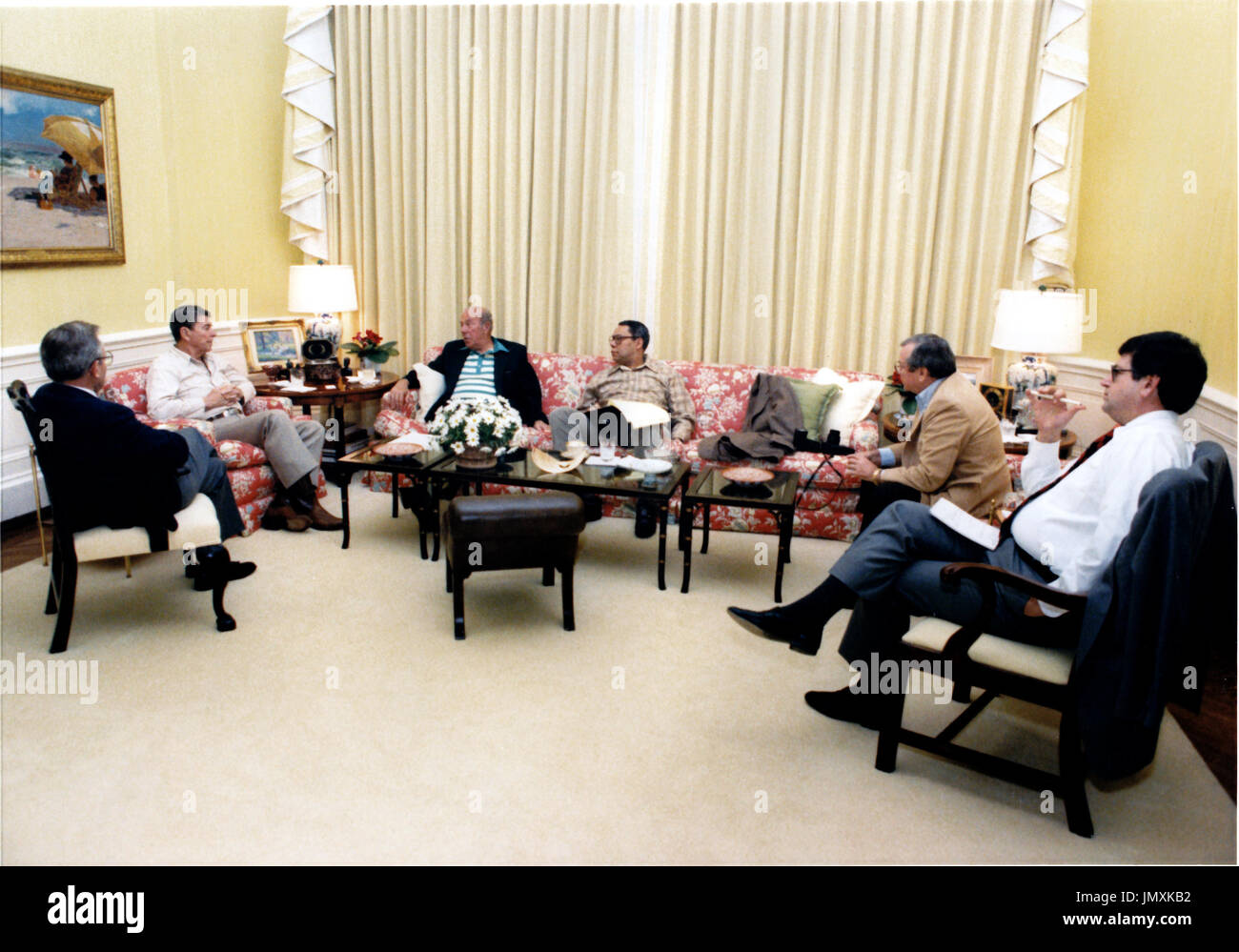 United States President Ronald Reagan meets with top advisors in the ...