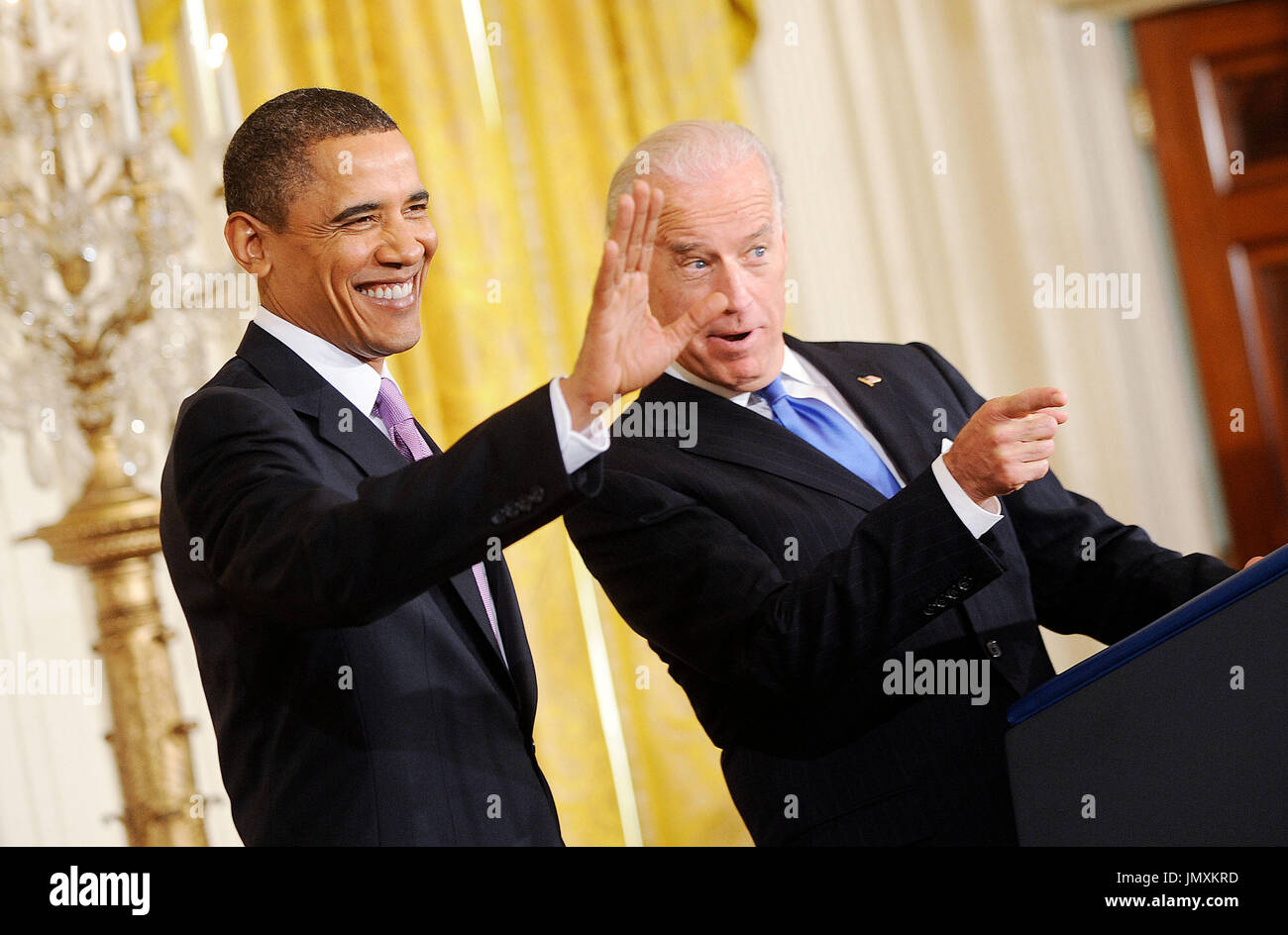 United States President Barack Obama and Vice President Joe Biden greet ...