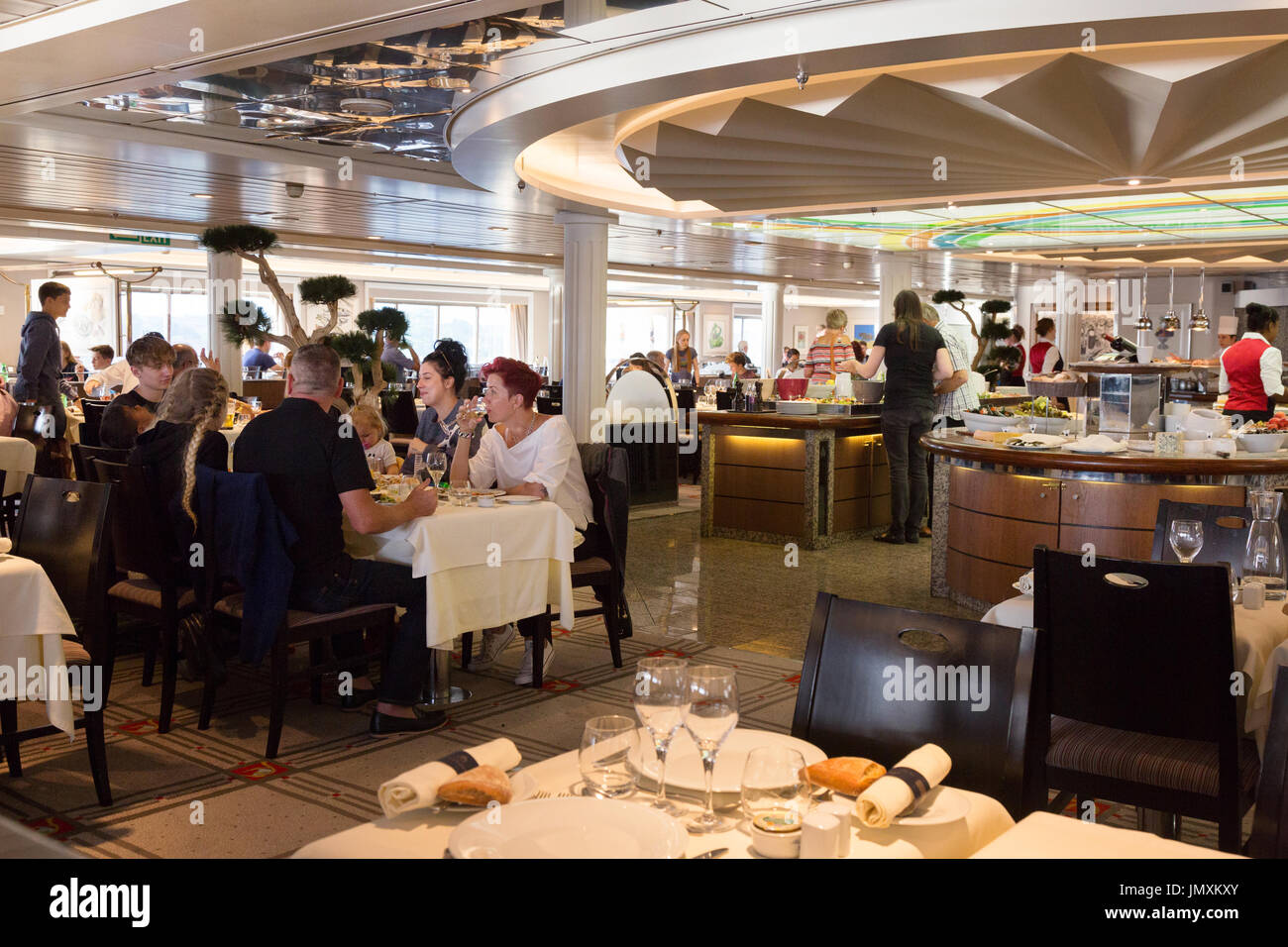 Brittany Ferries; - Passengers dining in the Les Abers restaurant ...