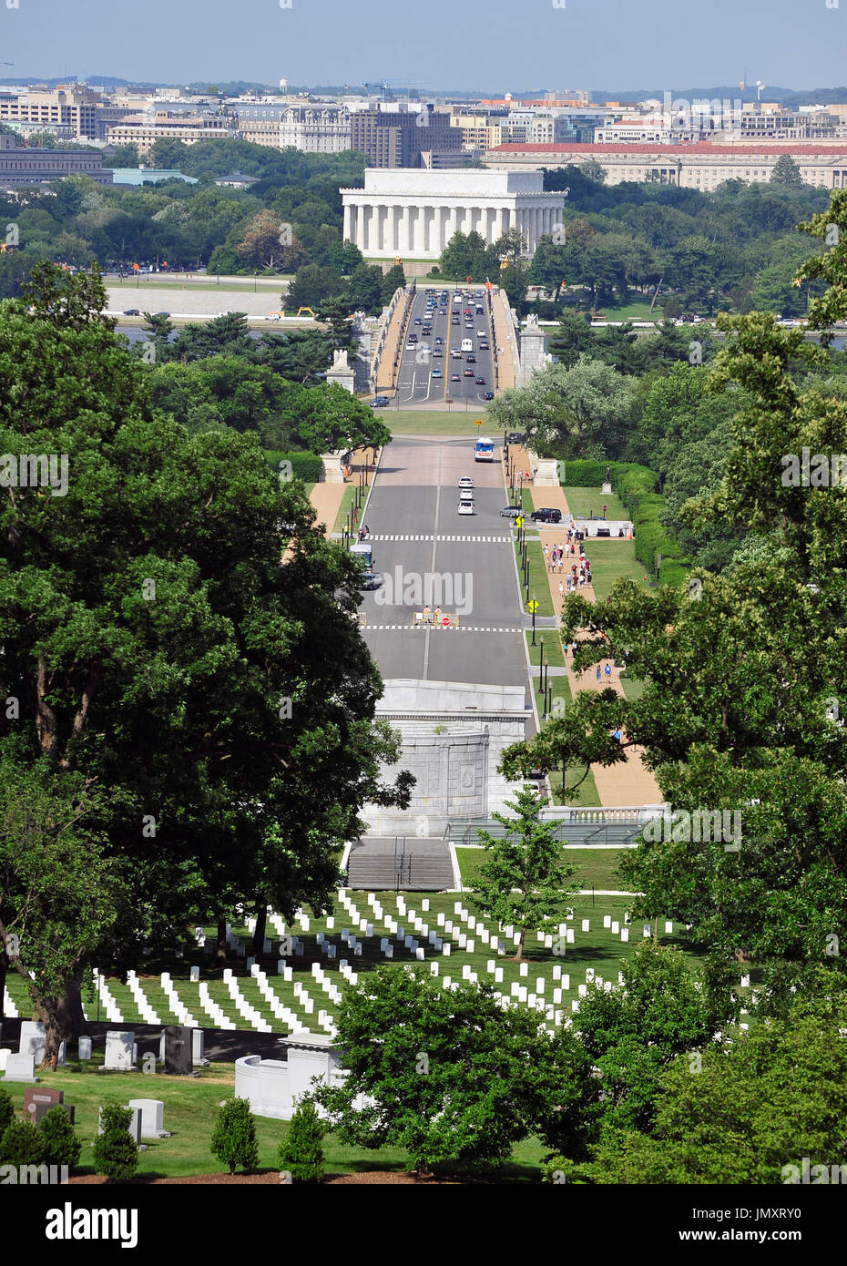 View of the Lincoln Memorial looking across Arlington Memorial Bridge ...