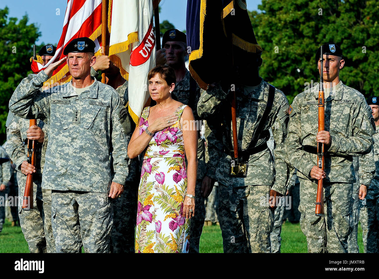 United States Army General Stanley A. McChrystal and wife Annie salutes ...