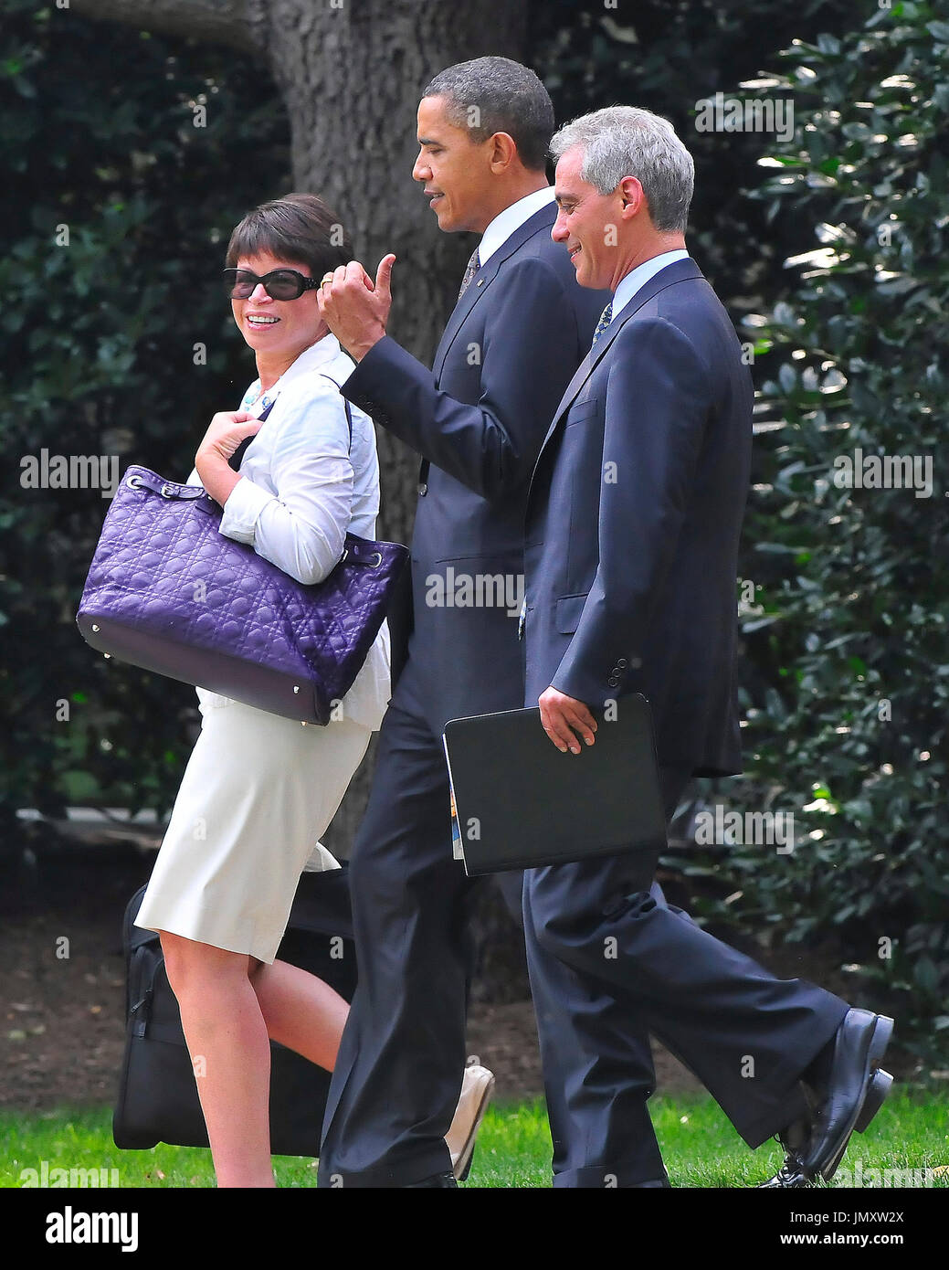 United States President Barack Obama, center, and Valerie Jarrett, left ...