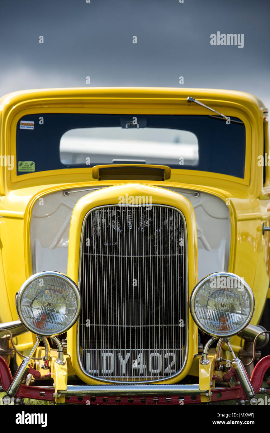 1957 Yellow Custom Ford Hotrod at an american car show. Essex, England ...