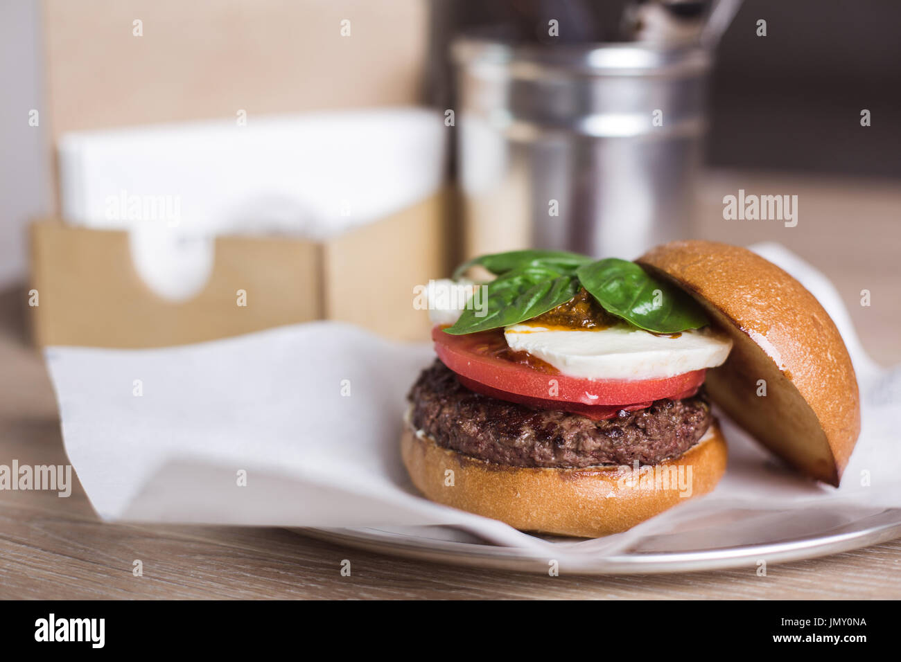 Lunch meal food burger isolated on table nobody Stock Photo - Alamy