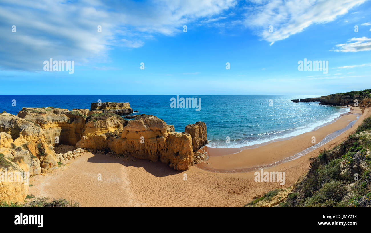 Yellow cliffs on sandy beach. Summer Atlantic rocky coast top view ...