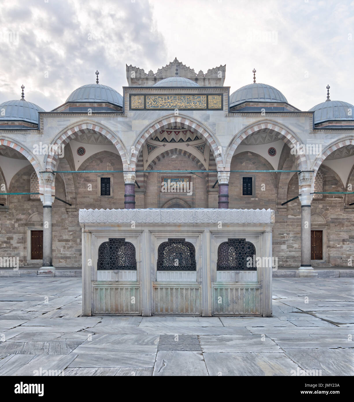 Facade of Suleymaniye Mosque, an Ottoman imperial mosque located on the ...