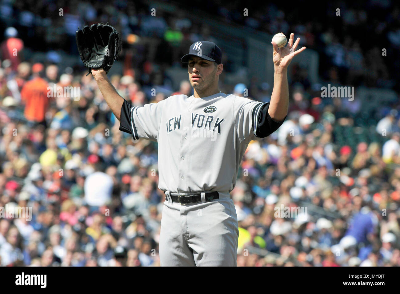 New York Yankees pitcher Andy Pettitte (46) works in the first inning ...