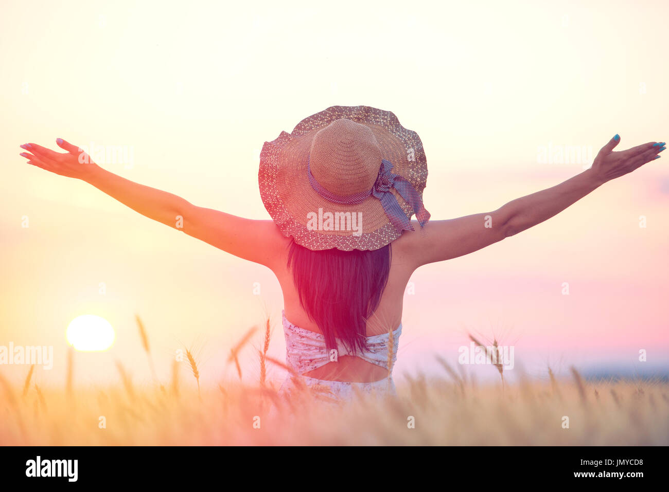 Woman feeling free, happy and loved in a beautiful natural setting at ...