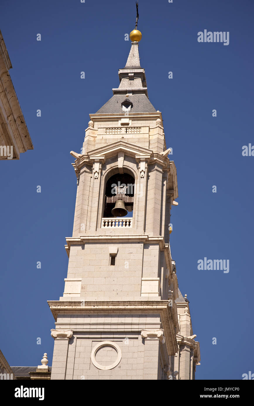 One of the main towers of "La Almudena" cathedral, main cathedral of ...