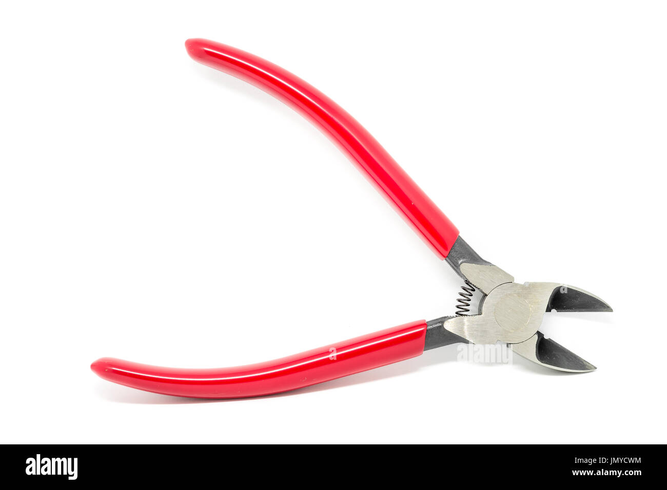 Red open and handled pliers on a white background.Tools series Stock ...