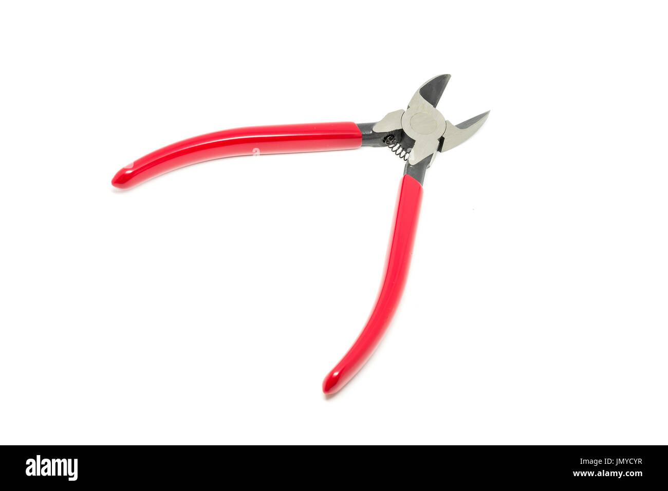 Red open and handled pliers on a white background.Tools series Stock ...
