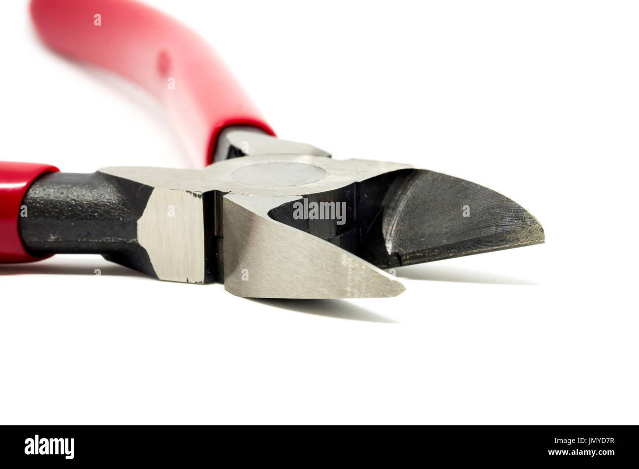 Red open and handled pliers on a white background.Tools series Stock ...