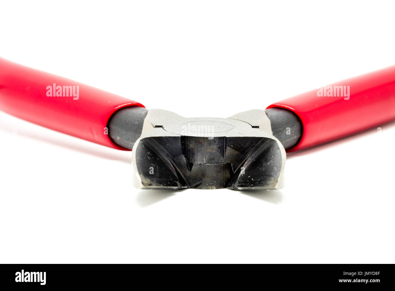 Red open and handled pliers on a white background.Tools series Stock ...