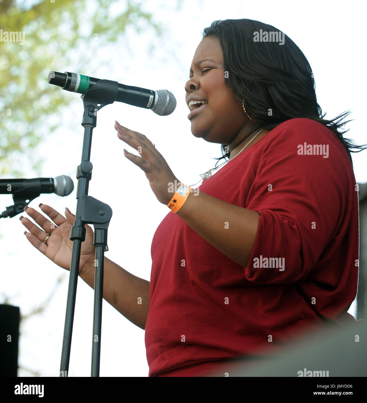 Amber Riley of the TV show "Glee" performs on the South Lawn during the ...