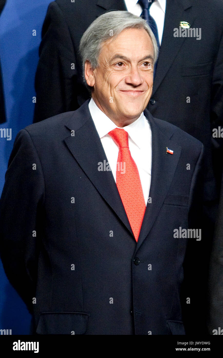 President Sebastian Pinera of Chile poses for a group photo with the ...