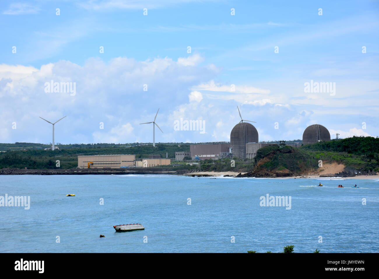 This is a nuclear power plant in South Taiwan with three wind powered ...