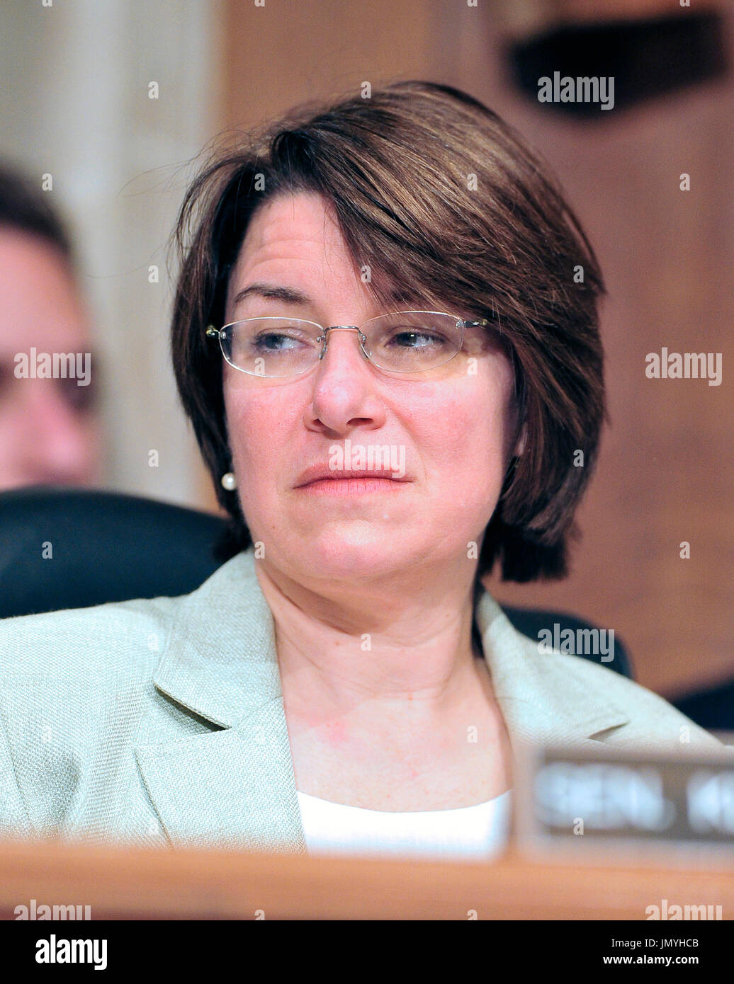 United States Senator Amy Klobuchar (Democrat of Minnesota) listens to ...