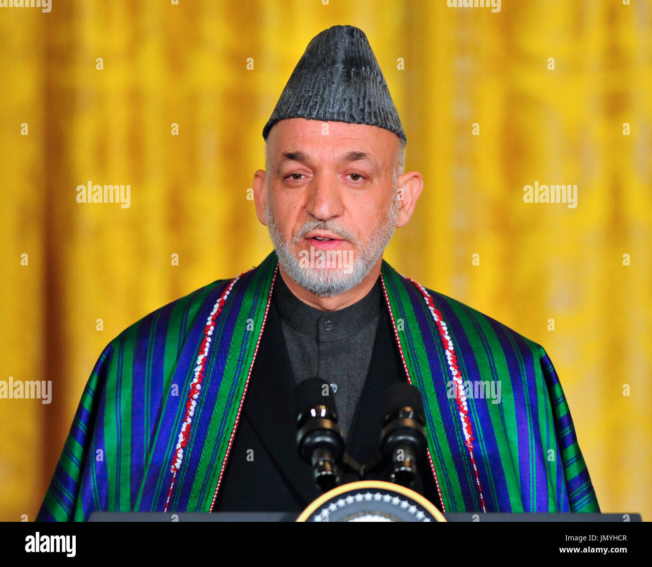 President Hamid Karzai of Afghanistan conducts a joint press conference ...