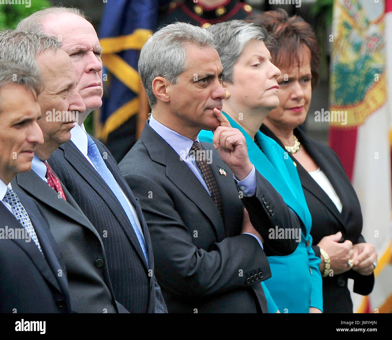 White House Chief of Staff Rahm Emanuel listens as United States ...