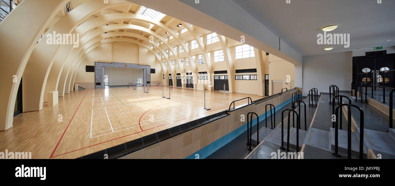 Spectator seating area. Poplar Baths Leisure Centre, London, United ...
