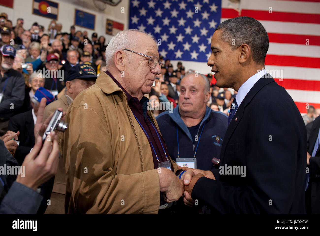 UNited States President Barack Obama greets Korean War veteran Private ...