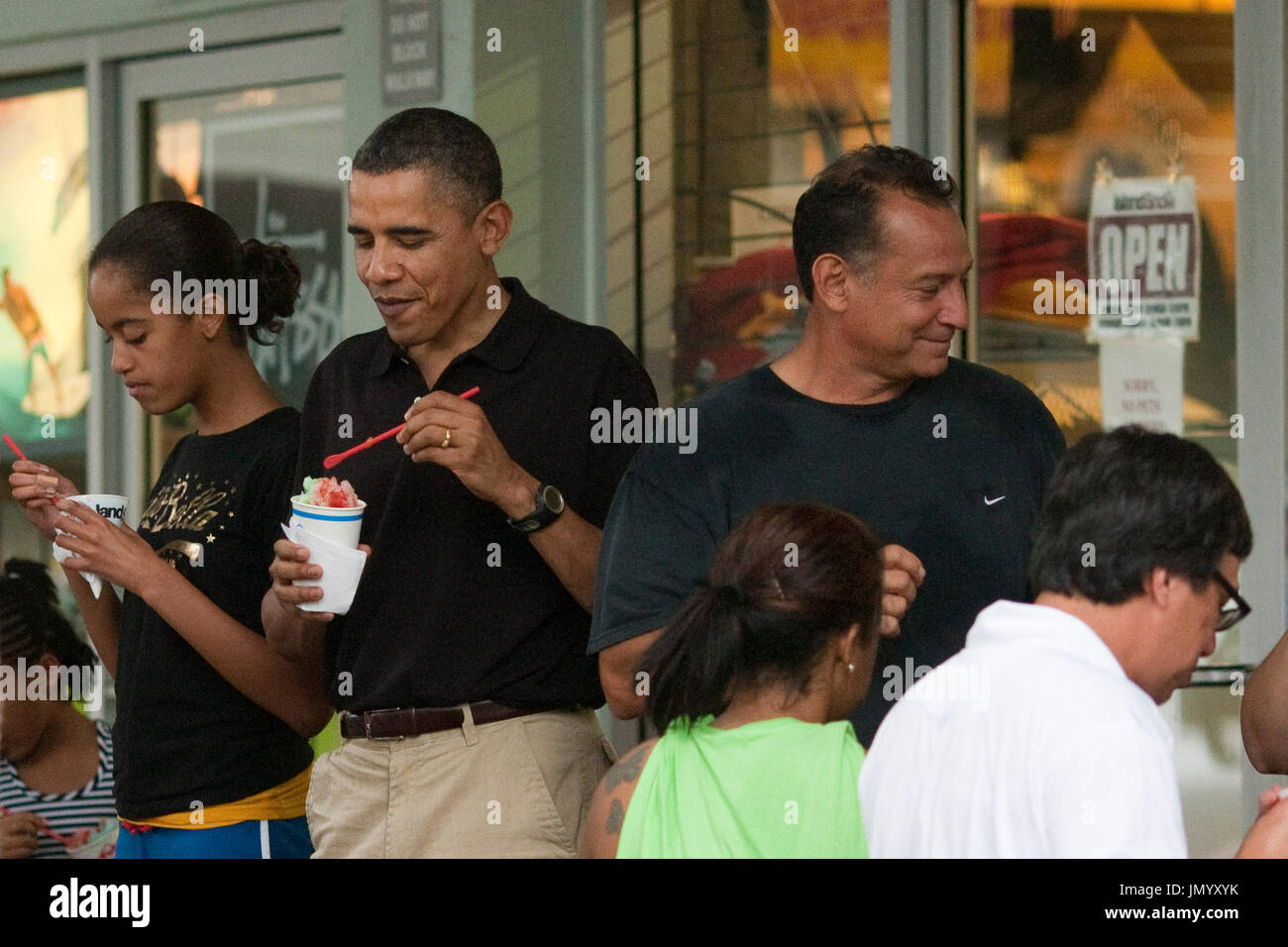 United States President Barack Obama eats shave ice from Island Snow ...