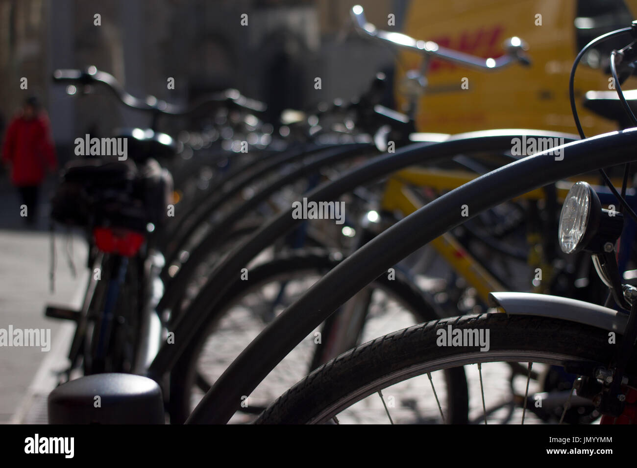 Bicycle parking. Group of bikes. Rental cycle objects in city Stock ...