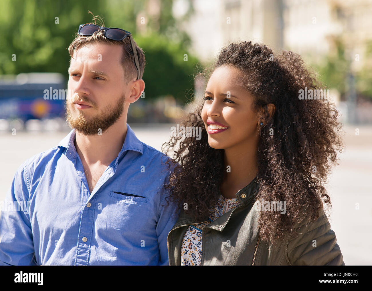 Young multiracial couple dating as diversity friendship and ...