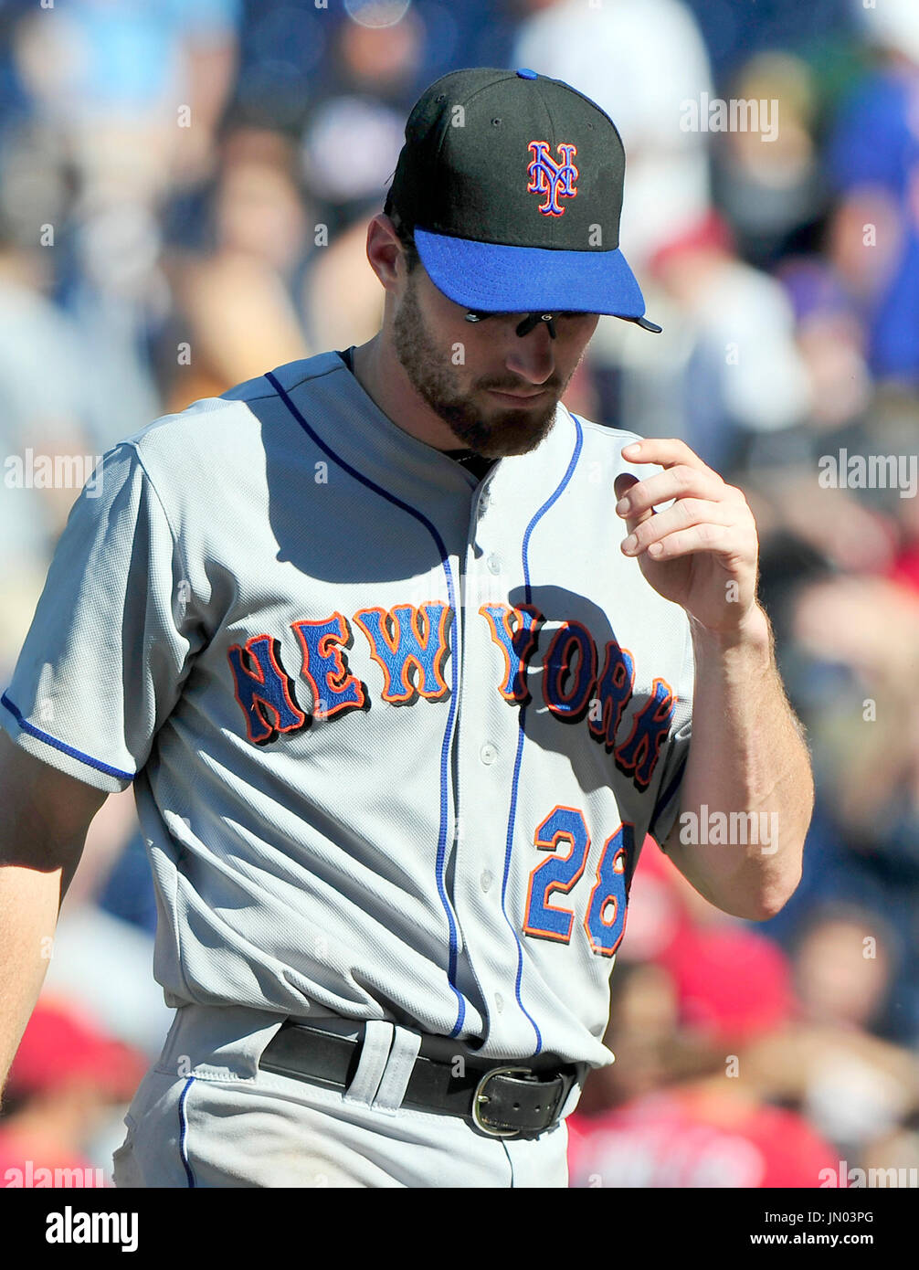 New York Mets first baseman Daniel Murphy (28) leaves the field ...