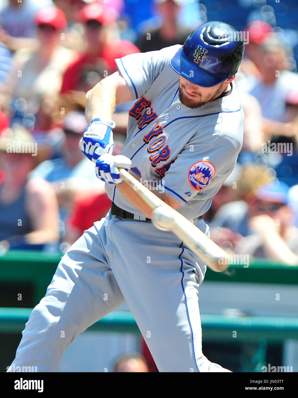 New York Mets first baseman Daniel Murphy (28) connects in the first ...