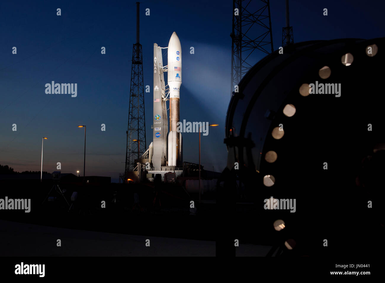An Atlas V rocket with NASA's Juno spacecraft payload is seen the ...
